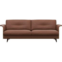 3-Sitzer FLEXLUX, B:224cm H:81cm T:91cm, braun, 100% Echteder, Sofas, "Glow, super bequem durch hochwertigem Sitzaufbau mit Federkern", Modernes