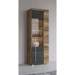 Vitrine Inosign, B:55cm H:160cm T:35cm, braun, ABS-Kunststoff, FSC-zertifizierter Holzwerkstoff, Glas, Wohnzimmer, Schr&auml;nke, "Roger,H&ouml;he 160cm