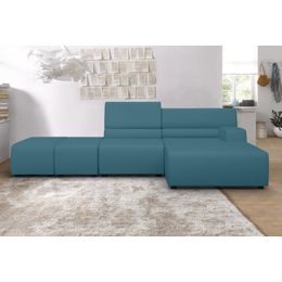 Ecksofa Egoitaliano, B:384cm T:98cm, blau, Leder CAREZZA (echtes Rindsleder) ist ein Naturleder, dass die ursprünglichen Eigenschaften der Haut nicht