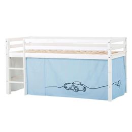 Hochbett Hoppekids, B:101cm H:105cm L:208cm, blau, Kinderbett: 100% Massivholz: Nordische Kiefer, Vorhang: 100% Baumwolle, Jugendzimmer, Hochbetten,