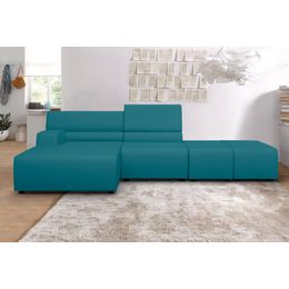 Ecksofa Egoitaliano, B:384cm T:98cm, blau, Leder CAREZZA (echtes Rindsleder) ist ein Naturleder, dass die ursprünglichen Eigenschaften der Haut nicht