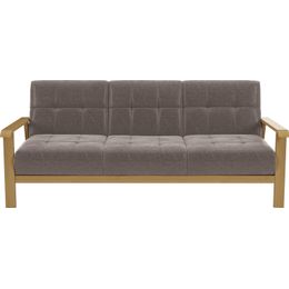 Sit & More 3-Sitzer SIT & MORE, B:199cm H:88cm T:106cm, grau, 100% Polyester, Sofas, "Billund", Armlehnen aus eichefarbigem Buchenholz, verschiedene Bez&uuml;ge und