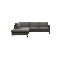 Ecksofa FLEXLUX, B:234cm H:85cm T:225cm, grau, 100% Echteder, Wohnzimmer, Sofas, "Fiore, L-Form", schmale Armlehnen, Füße Alu/schwarz, B/T 234/225cm,