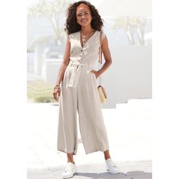Lascana Damen Overall, beige, Gr. 38, unifarben, Web, Obermaterial: 85% Viskose, 15% Leinen, Overalls, und Taschen, sommerlicher Jumpsuit, casual-chic