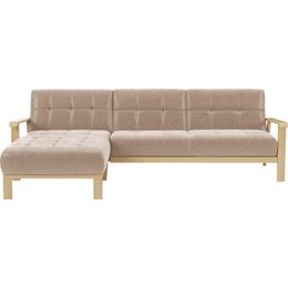 Sit & More Ecksofa SIT & MORE, B:264cm H:88cm T:183cm, beige, 100% Polyester, Wohnzimmer, Sofas, "Billund L-Form", Armlehnen aus Buchenholz in natur,