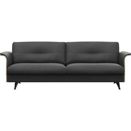3-Sitzer FLEXLUX, B:224cm H:81cm T:91cm, schwarz, 100% Echteder, Sofas, "Glow Designsofa, bequem und komfortabel durch hochwertigen Sitzaufbau",