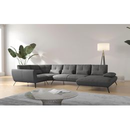 Wohnlandschaft Places of Style, B:376cm H:88cm T:226cm, grau, 100% Polyester, Sofas, "Mikado U-Form", inkl. Sitztiefenverstellung und