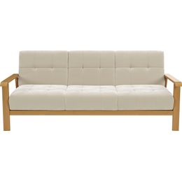 Sit & More 3-Sitzer SIT & MORE, B:199cm H:88cm T:106cm, beige, 100% Polyester, Sofas, "Billund", Armlehnen aus eichefarbigem Buchenholz, verschiedene Bezüge und