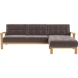 Sit & More Ecksofa SIT & MORE, B:264cm H:88cm T:183cm, braun, 100% Polyester, Wohnzimmer, Sofas, "Billund L-Form", Armlehnen aus eichefarbigem Buchenholz,