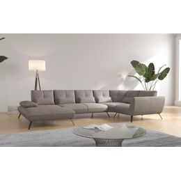 Wohnlandschaft Places of Style, B:376cm H:88cm T:226cm, grau, 100% Polyester, Sofas, "Mikado U-Form", inkl. Sitztiefenverstellung und