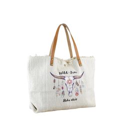 Damen Schultertasche "Wild and Free", Collezione Alessandro, beige, Baumwolle, Taschen, aus Baumwolle mit echtem Leder