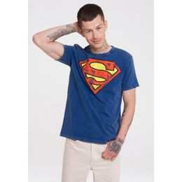 logoshirt Damen T-Shirt "DC Comics &ndash; Superman", blau, Gr. XS, bedruckt, unifarben, 100% Baumwolle, Shirts, mit lizenziertem Print