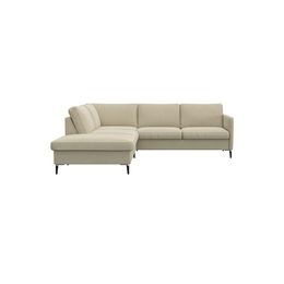 Ecksofa FLEXLUX, B:234cm H:85cm T:225cm, beige, 100% Polyester, Wohnzimmer, Sofas, "Fiore, L-Form", schmale Armlehnen, Füße Alu/schwarz, B/T