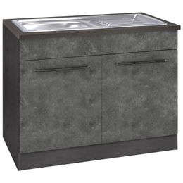 Spülenschrank KOCHSTATION, B:100cm H:85cm T:60cm, grau, Küche, Schränke, "KS-Tulsa", 100 cm breit, 2 Türen, Metallgriff, MDF Front, inkl. Einbauspüle