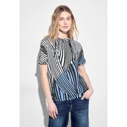 Cecil Damen Kapuzenshirt, blau, Gr. L, gestreift, Stoff, Vorderteil: 100% Viskose; R&uuml;ckseite: 50% Modal, 50% Baumwolle, Shirts, mit Streifenmuster