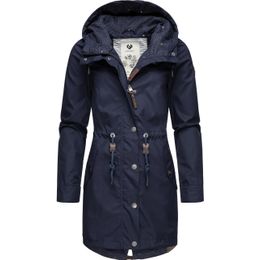 Ragwear Damen Parka "Canny", blau, Gr. XS, 65% Polyester, 35% Baumwolle, Jacken, stylische Übergangsjacke mit großer Kapuze