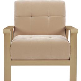 Sit & More Sessel SIT & MORE, B:78cm H:88cm T:106cm, braun, 100% Polyester, Sessel, "Billund", Armlehnen aus Buchenholz in natur, verschiedene Bezüge und Farben