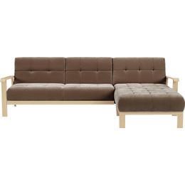 Sit & More Ecksofa SIT & MORE, B:264cm H:88cm T:183cm, braun, 100% Polyester, Wohnzimmer, Sofas, "Billund L-Form", Armlehnen aus Buchenholz in natur,