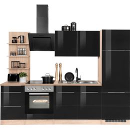 Küchenzeile KOCHSTATION, B:270cm H:200cm T:60cm, schwarz, Komplettküchen-Sets, "KS-Brindisi", Breite 270 cm, wahlweise mit E-Geräten, mit MDF-Fronten