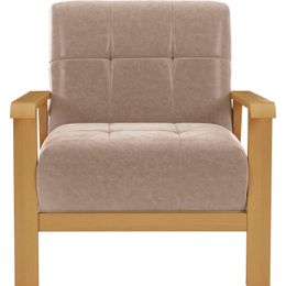Sit & More Sessel SIT & MORE, B:78cm H:88cm T:106cm, beige, 100% Polyester, Sessel, "Billund", Armlehnen aus eichefarbigem Buchenholz, verschiedene Bezüge und