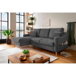 Ecksofa Inosign, B:228cm H:94cm T:150cm, grau, 92% Polyester, 8% Nylon, Wohnzimmer, Sofas, "Valentina L-Form", 2 Zierkissen, mit Seitentasche,