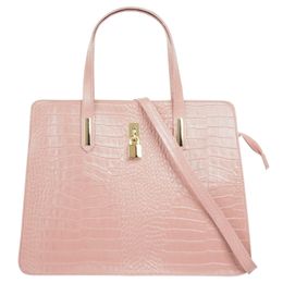 CLUTY Damen Henkeltasche, rosa, Leder, Reptilienprägung, Taschen, echt Leder, Made in Italy