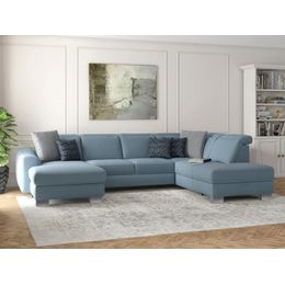 Sit & More Wohnlandschaft SIT & MORE, B:338cm H:86cm T:219cm, blau, Sofas, "Dundee U-Form", mit Federkern und Edelstahlfüßen, wahlweise mit Kopfteilverstellung