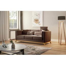 3-Sitzer Home Affaire, B:213cm H:84cm T:93cm, rosa, 100% Polyester, Sofas, "Viva", mit Holzrahmen aus Eiche