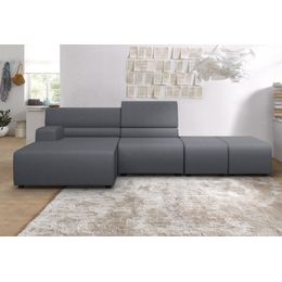 Ecksofa Egoitaliano, B:384cm H:80cm T:98cm, blau, Luxus-Micofaser Lederoptik (100% Polyester) ist ein neues technisches Gewebe mit einem visuellen