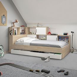 Stauraumbett GAMI, B:120cm L:221cm, braun, Kinderzimmer, Betten, ""Erwan", viel Stauraum, Made in France, verschiedene Farben", mit großer Schublade,