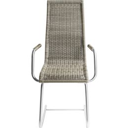 Freischwinger WK Wohnen, B:43cm H:108cm T:57cm, braun, St&uuml;hle, "WK 7401", Rundrohrgestell in Edelstahloptik, Vollgeflecht, mit Armlehne