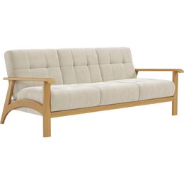 Sit & More 3-Sitzer SIT & MORE, B:199cm H:88cm T:106cm, beige, 100% Polyester, Sofas, "Billund", Armlehnen aus eichefarbigem Buchenholz, verschiedene Bezüge und