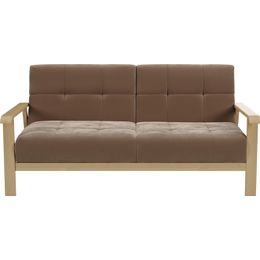 Sit & More 2,5-Sitzer SIT & MORE, B:169cm H:88cm T:106cm, braun, 100% Polyester, Sofas, "Billund", Armlehnen aus Buchenholz in natur, verschiedene Bez&uuml;ge und