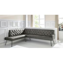 Eckbank, B:197cm H:90cm T:255cm, blau, exxpo - SOFA FASHION, 100% Polyester, Küche, Sitzbänke, "Doppio, Chesterfield Optik, komfortabel und bequem,