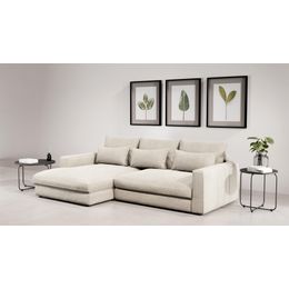 Ecksofa Home Affaire, B:271cm H:89cm T:171cm, beige, 88% Polyester, 12% Polyacryl, Wohnzimmer, Sofas, "Darwin, viele Kissen, extra tiefe Sitzfläche,