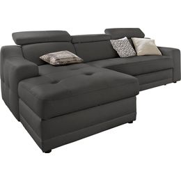Ecksofa, B:242cm H:92cm T:98cm, schwarz, exxpo - SOFA FASHION, NaturLEDER (echtes Rindsleder) in Sitz und Rücken. Korpus in passendem Kunstleder