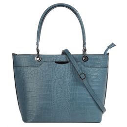 CLUTY Damen Henkeltasche, blau, Leder, Reptilienprägung, Taschen, echt Leder, Made in Italy