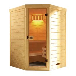 Weka Sauna "Massivholz-Elementsauna LAUK", Saunaofen, externe Steuerung, 4,5 kW, beige, Saunen, Blockbohlen,vorgefertigte Elemente, moderne