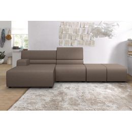 Ecksofa Egoitaliano, B:384cm H:80cm T:98cm, braun, Luxus-Micofaser Lederoptik (100% Polyester) ist ein neues technisches Gewebe mit einem visuellen
