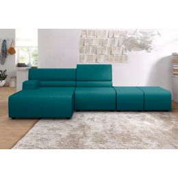 Ecksofa Egoitaliano, B:384cm T:98cm, blau, 100% Polyester. Wasserabweisende Mikrofaser., Wohnzimmer, Sofas, "Babouche, Designsofa mit