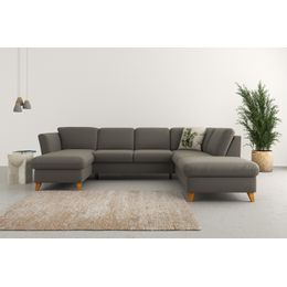 Wohnlandschaft Home Affaire, B:307cm H:86cm T:213cm, braun, 100% Polyester, Sofas, "Trelleborg U-Form", Federkern-Polsterung, wahlweise mit