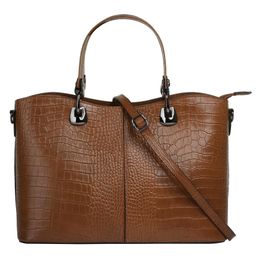 CLUTY Damen Henkeltasche, braun, Leder, Reptilienprägung, Taschen, echt Leder, Made in Italy