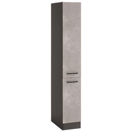Apothekerschrank KOCHSTATION, B:30cm H:200cm T:60cm, grau, Küche, Schränke, "KS-Tulsa", 30 cm breit, 200 cm hoch, mit 2 Auszügen, Metallgriff, MDF