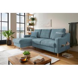 Ecksofa Inosign, B:228cm H:94cm T:150cm, blau, 95% Polyester, 5% Nylon, Wohnzimmer, Sofas, "Valentina L-Form", 2 Zierkissen, mit Seitentasche,