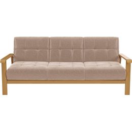 Sit & More 3-Sitzer SIT & MORE, B:199cm H:88cm T:106cm, beige, 100% Polyester, Sofas, "Billund", Armlehnen aus eichefarbigem Buchenholz, verschiedene Bezüge und