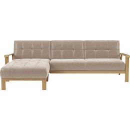 Sit & More Ecksofa SIT & MORE, B:264cm H:88cm T:183cm, beige, 100% Polyester, Wohnzimmer, Sofas, "Billund L-Form", Armlehnen aus eichefarbigem Buchenholz,