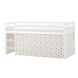 Hochbett Hoppekids, B:101cm H:105cm L:208cm, beige, Kinderbett: 100% Massivholz: Nordische Kiefer, Vorhang: 100% Baumwolle, Matratzenbezug: 77%