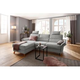 Ecksofa Home Affaire, B:252cm H:90cm T:162cm, grau, 100% Polyester, Wohnzimmer, Sofas, "Westerland L-Form", Federkern-Polsterung, wahlweise mit