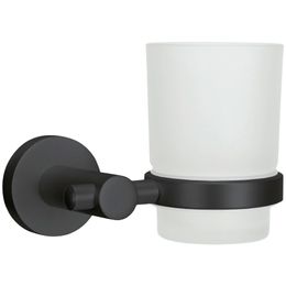 Zahnputzbecher Kleine Wolke, B:6,7cm H:9,5cm L:6,7cm, schwarz, Aluminium, Glas, Zahnputzbecher, "Apollo Nero", Glas/Aluminium