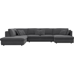 Wohnlandschaft FLEXLUX, B:399cm H:84cm T:272cm, grau, 100% Polyester, Sofas, "Lovane, u-Form, bequem und komfortabel", Weich & anschmiegsam, große